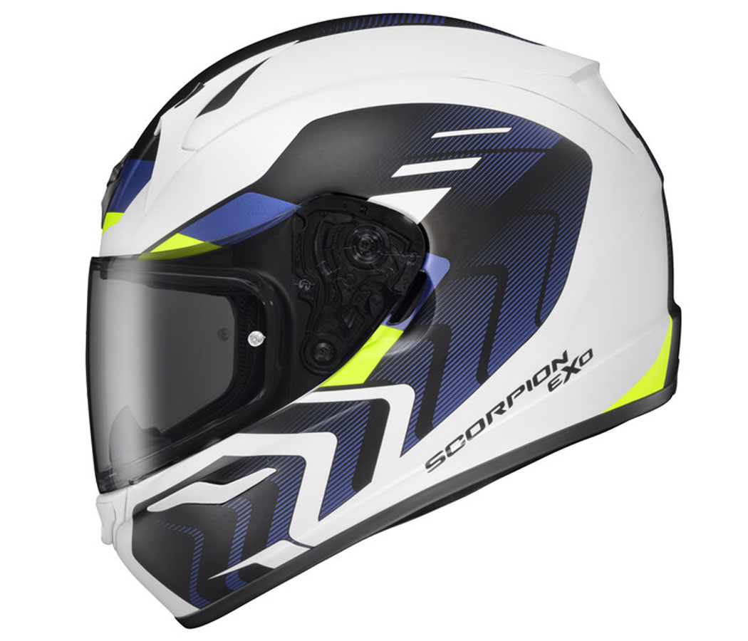 cyclebitz: Scorpion EXO-R320 Helmet Alchemy White/Blue/Hi-Viz