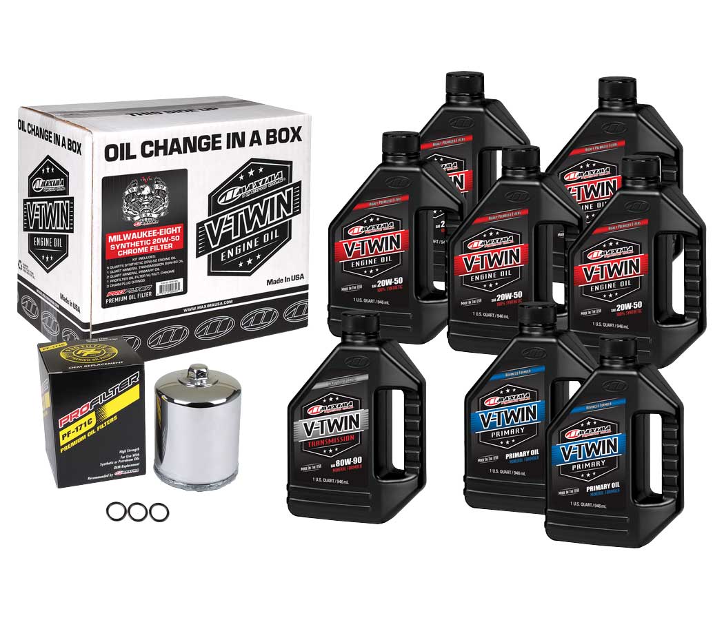 cyclebitz: Maxima V-Twin Oil Change Kit Synthetic M8 Chrome Filter